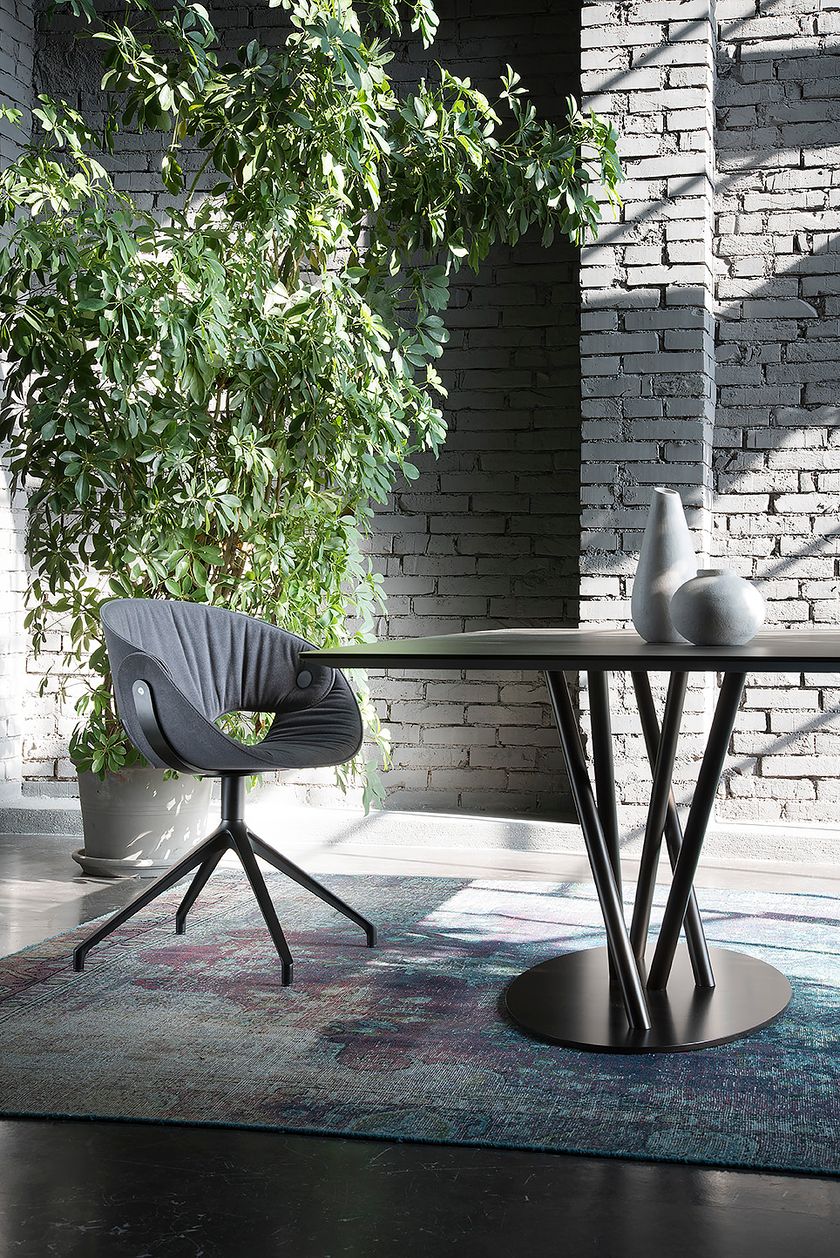 FL@T Upholstered trestle-based fabric chair with armrests By Tonon ...