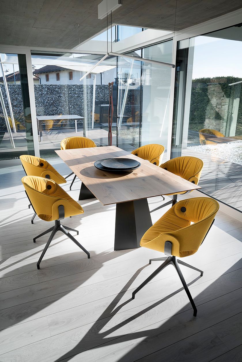 FL@T Upholstered trestle-based fabric chair with armrests By Tonon ...