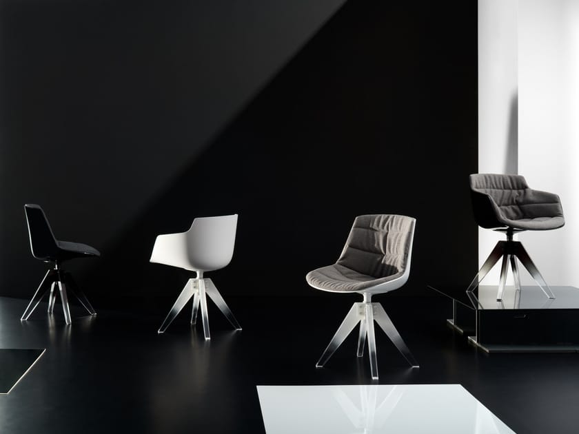 Upholstered trestle-based polycarbonate chair with armrests FLOW 10TH ...