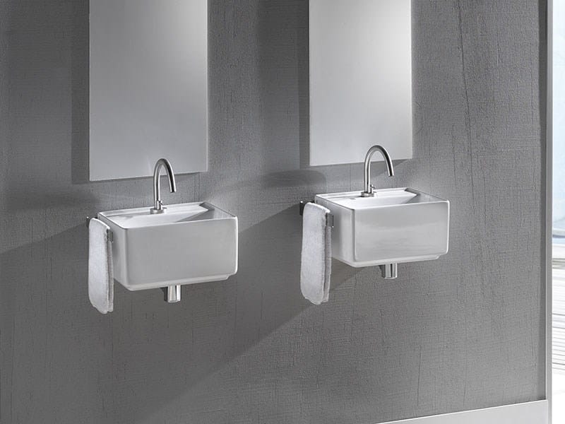 Rectangular wall-mounted ceramic handrinse basin FLY MINI CR Fly Mini ...