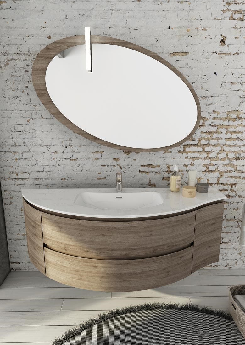 Mobile lavabo singolo sospeso in HPL con specchio FREEDOM F01 By LEGNOBAGNO