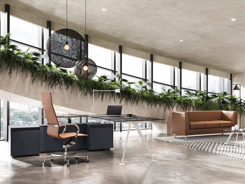 SPIKE Sectional L-shaped wood and glass office desk By FREZZA | design ...