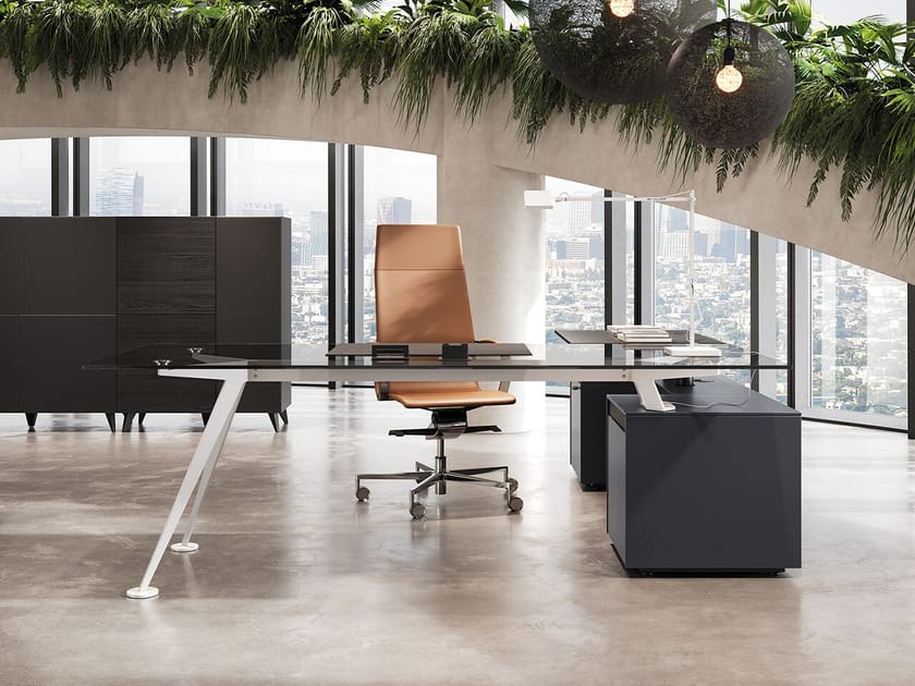 SPIKE Sectional L-shaped wood and glass office desk By FREZZA | design ...