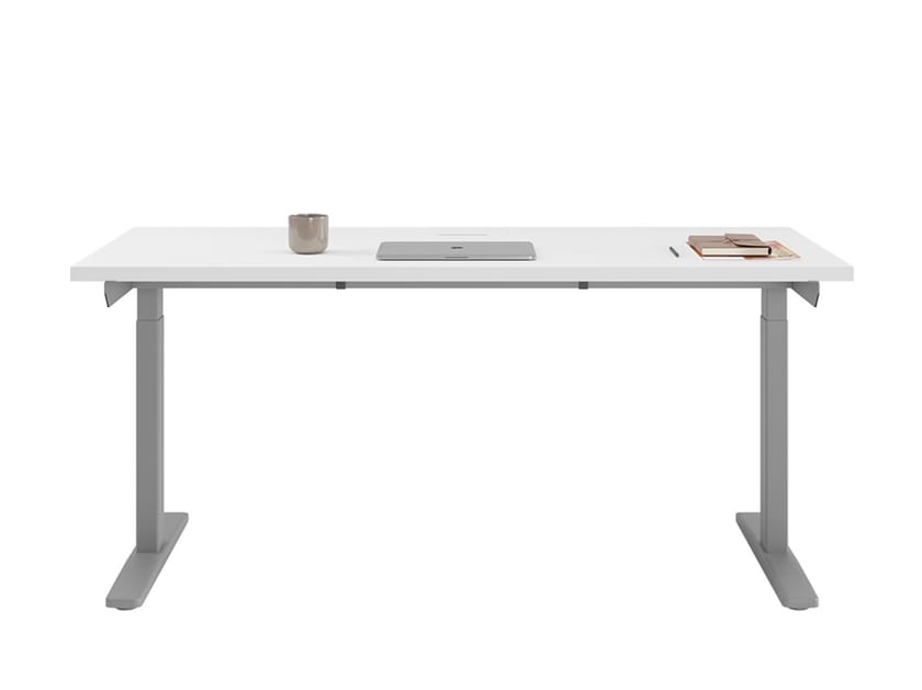 FUJI Height-adjustable laminate office desk with cable management By Ersa