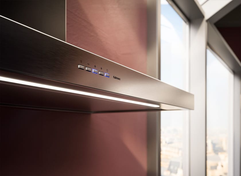 PLANE PLUS NRS Campana extractora de acero inoxidable de pared con luces integradas By Falmec