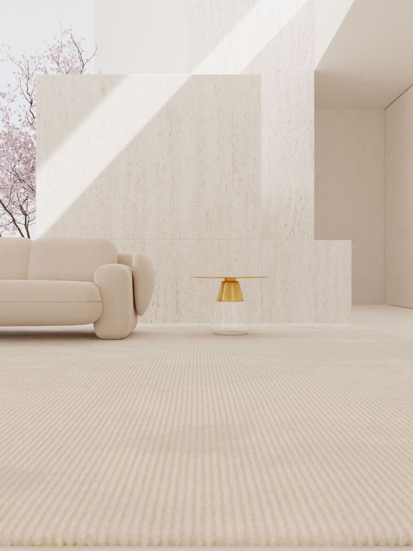 ECOLICIOUS CREAM WHITE Rectangular handmade rug By Feyyn