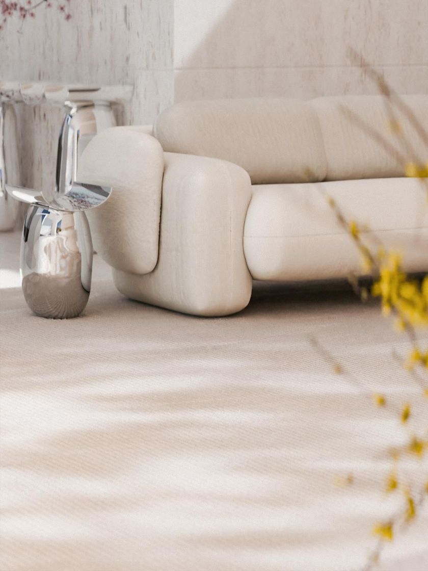 ECOLICIOUS CREAM WHITE Rectangular handmade rug By Feyyn