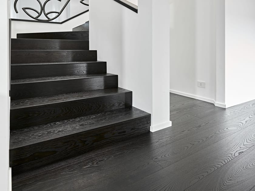 STAIR WITH MATCHING TREAD/RISER Three-crossed-layers wooden covering By ...