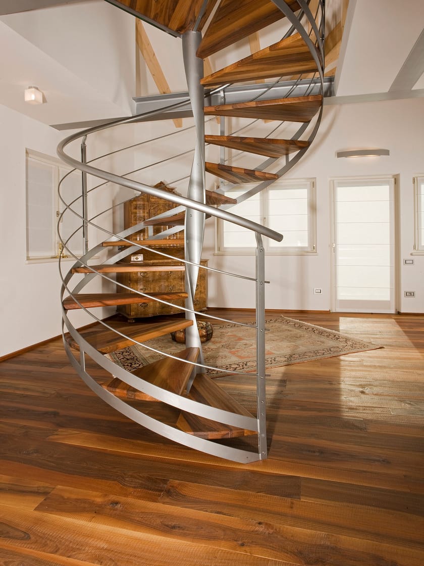 STAIR WITH SELF-SUPPORTING TREAD Three-crossed-layers wooden covering ...