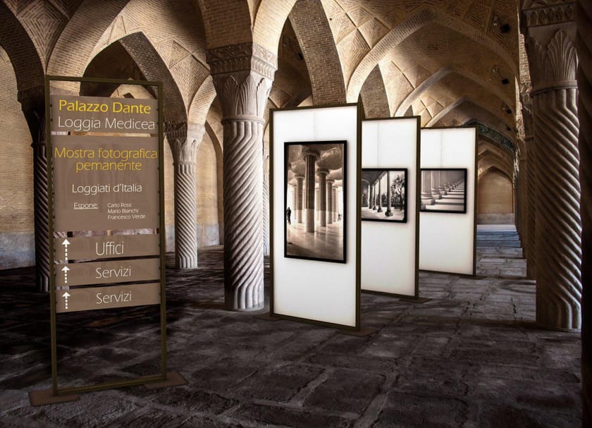 INUNO Double-sided floor-standing aluminium display unit By STUDIO T