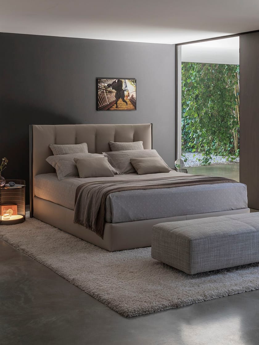 KOI Fabric double bed with high headboard By Flou