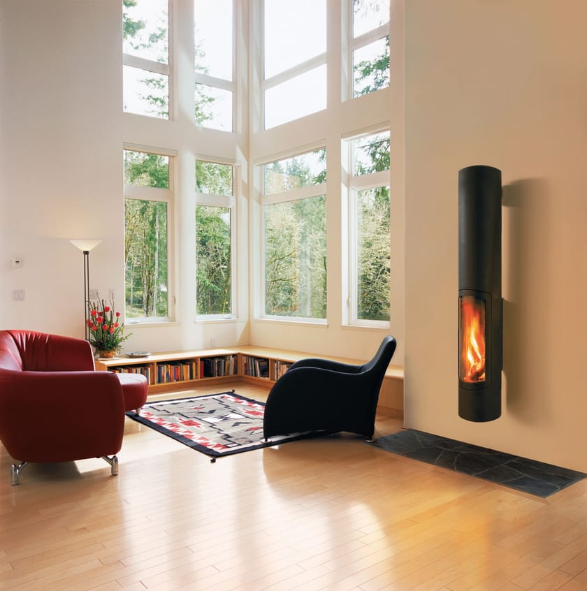 SLIMFOCUS Wall-mounted wood-burning fireplace By Focus creation | design Dominique Imbert