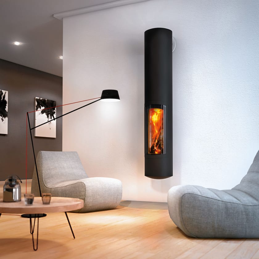 SLIMFOCUS Wall-mounted wood-burning fireplace By Focus creation | design Dominique Imbert