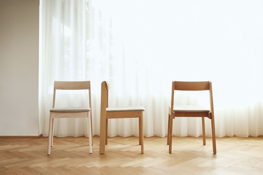 BLUEPRINT Stackable ash chair with integrated cushion By Form & Refine