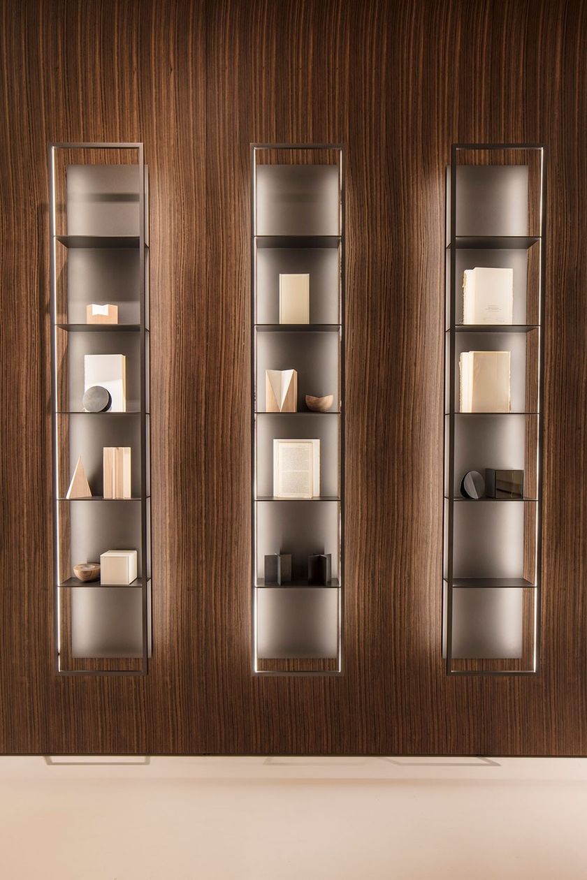 Wall-mounted floating bookcase with built-in lights GAP By Porro design ...