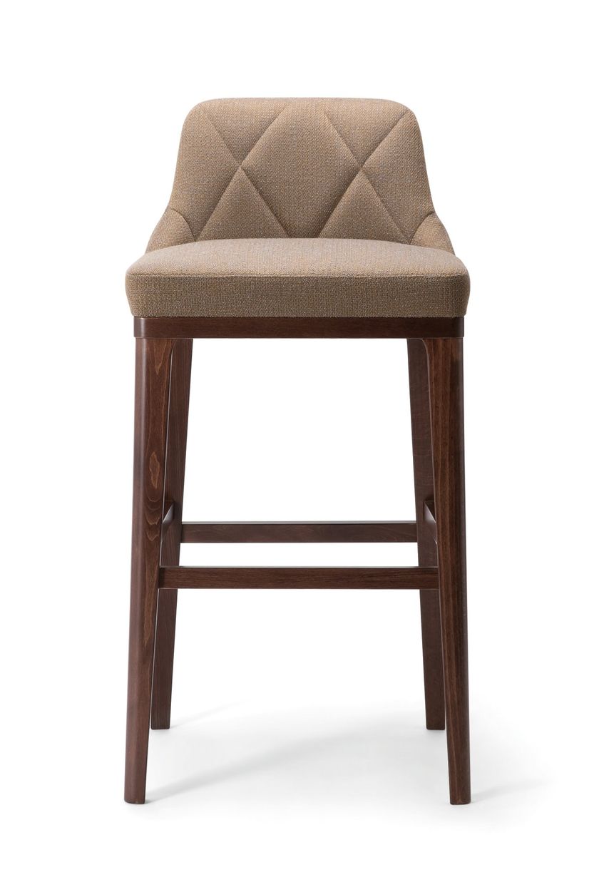 GILL Solid wood and fabric stool with bak By Tirolo