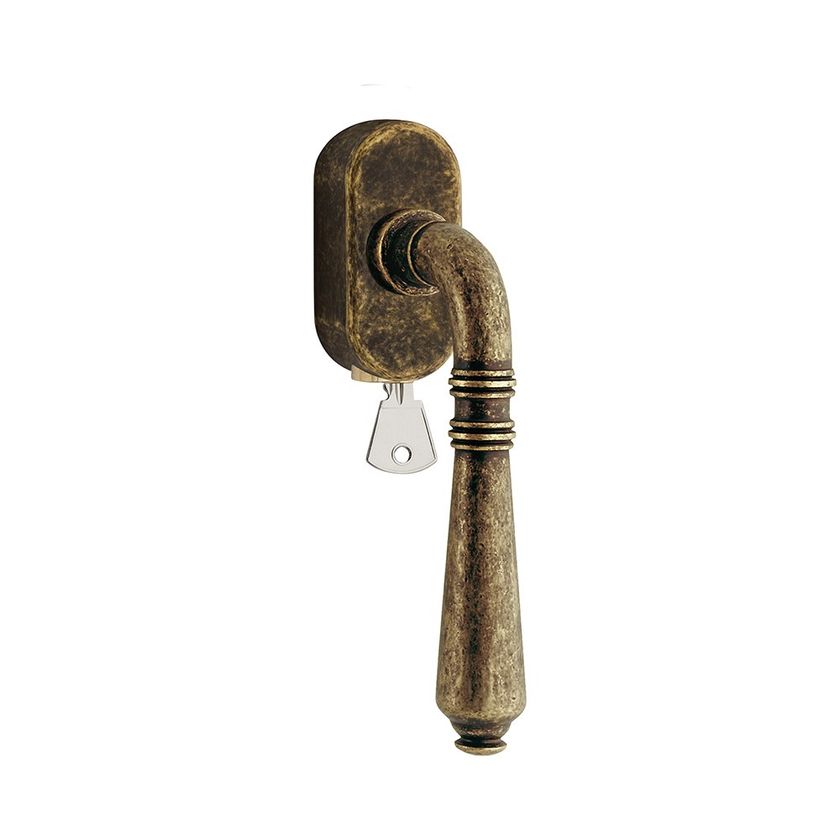 GINEVRA DK brass window handle with lock on rose By Reguitti