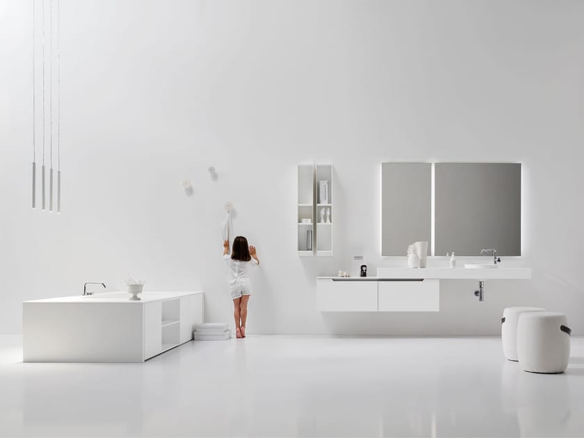 Single wall-mounted wooden vanity unit with mirror GOLD - COMPOSITION ...