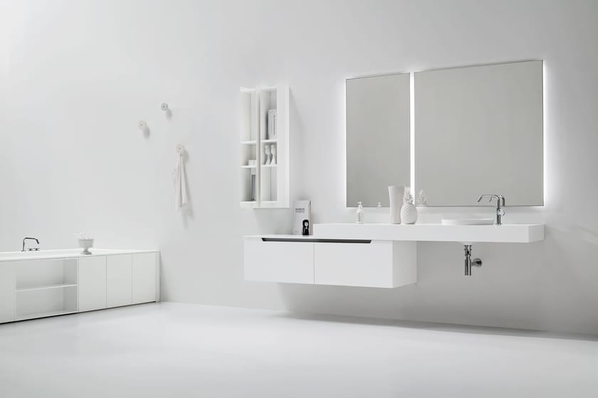 Single wall-mounted wooden vanity unit with mirror GOLD - COMPOSITION ...