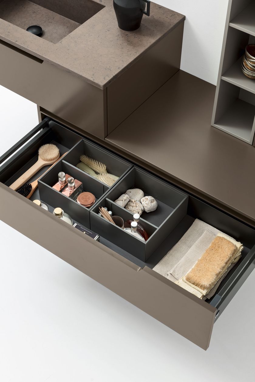 GOLD Sectional wall-mounted wooden vanity unit with drawers By Arcom