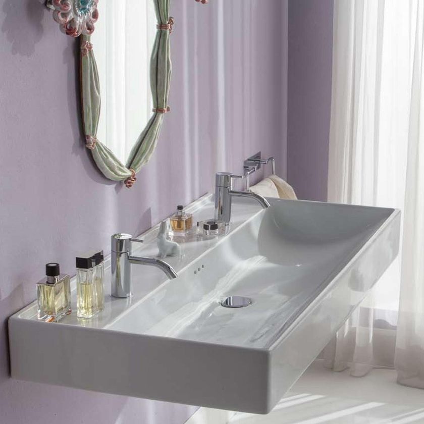 Rectangular wall-mounted ceramic washbasin GRAND KANAL By Rapsel design ...
