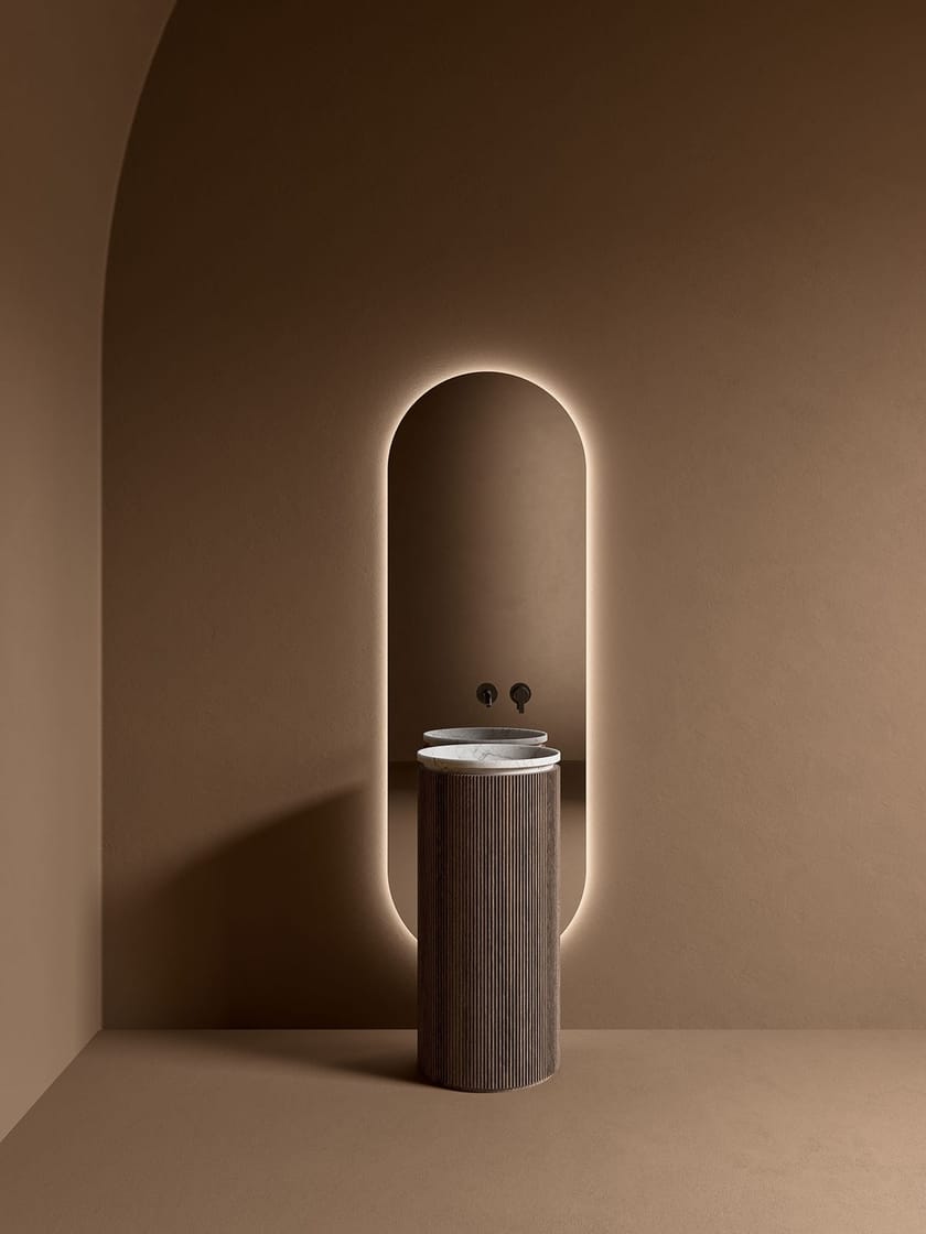 GRATE Freestanding round marble and wood washbasin By INBANI | design ...
