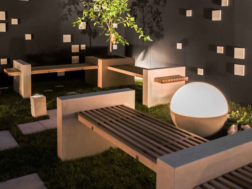 Garden bench with integrated planter Lecce stone garden bench with ...