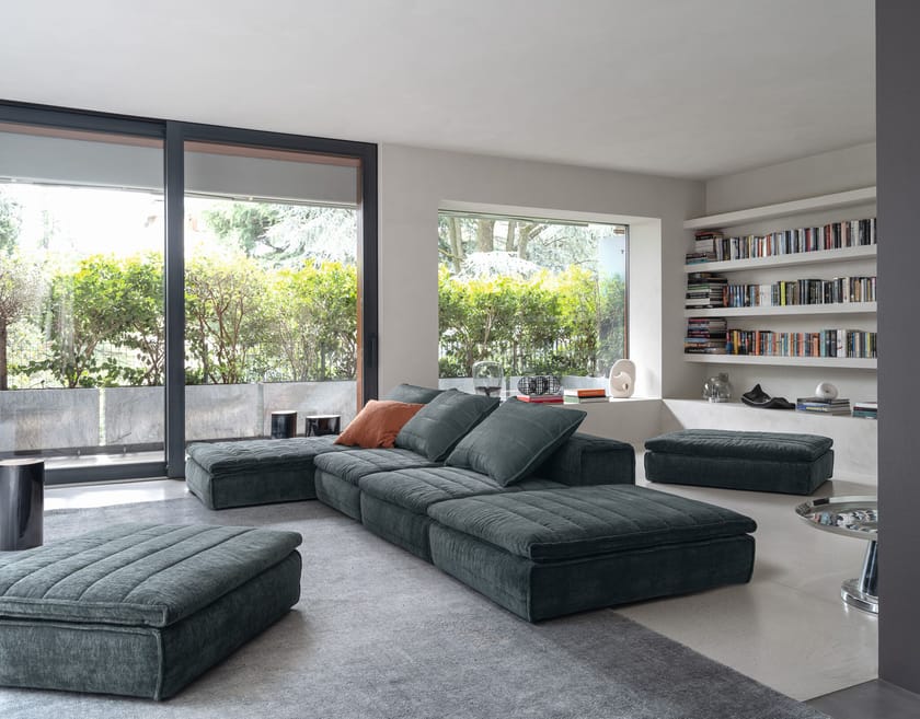 SAMET LOW B Modular 4 seater fabric sofa with chaise longue By Gervasoni