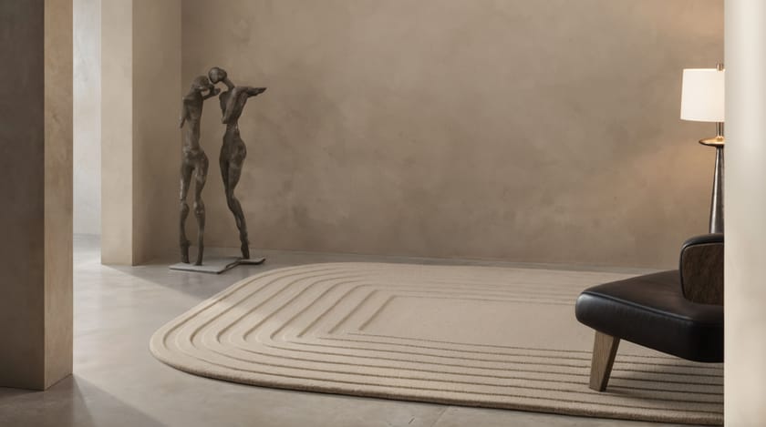 IVORY CREAM CURVED Handmade Bamboo silk and wool rug By Ghodrati Rug