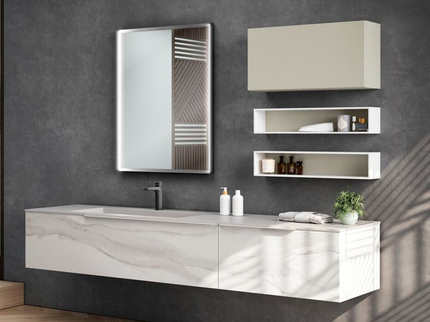 ECLIPSE 08 Single wall-mounted vanity unit with mirror By Gruppo Geromin