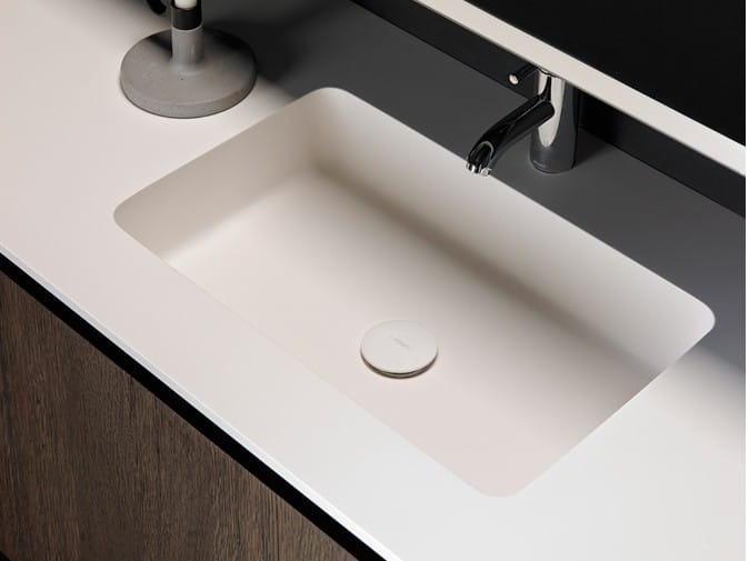 H2 | Washbasin with integrated countertop Rectangular Solid Surface washbasin with integrated ...