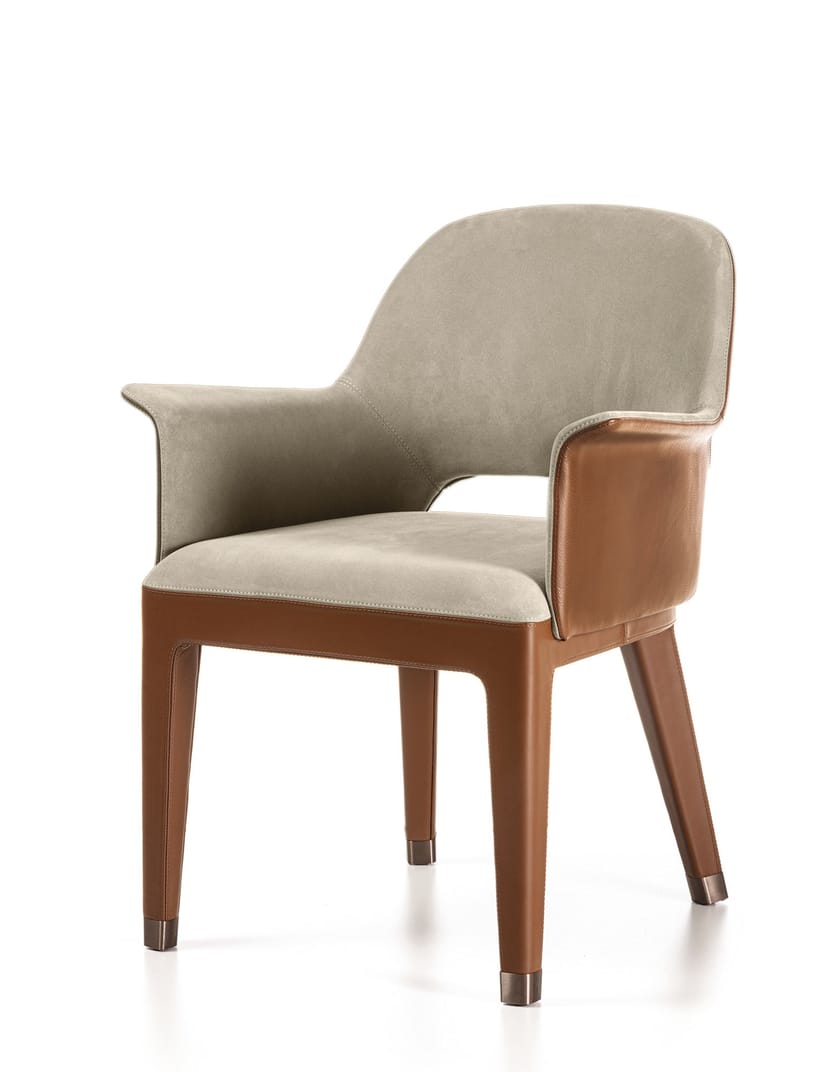 Upholstered leather chair with armrests HARMONY By Longhi design Ben Wu