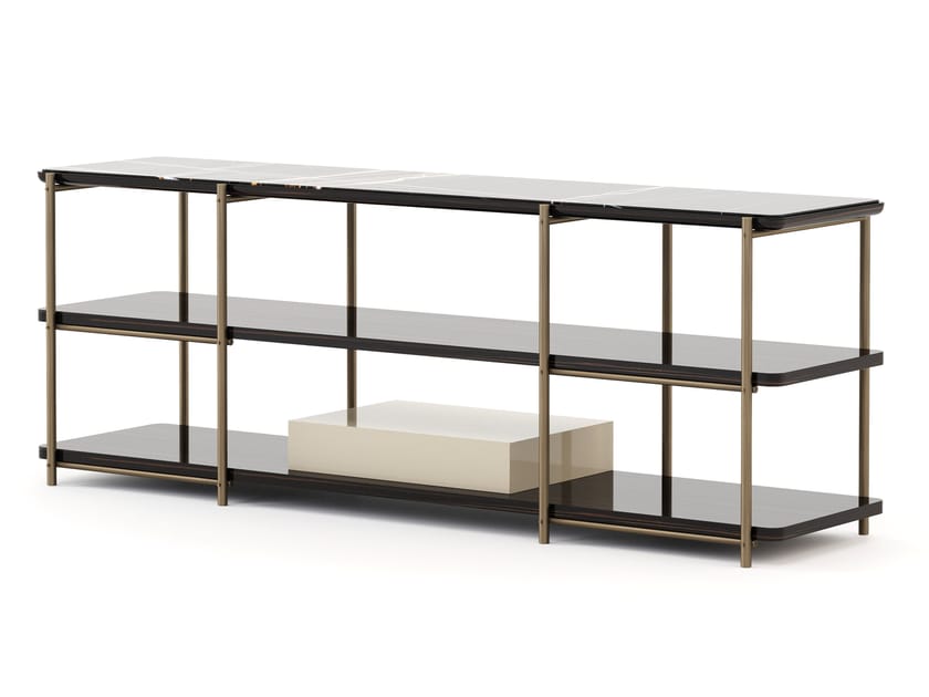 Contemporary Style Rectangular Sahara Noir Marble Console Tables ...