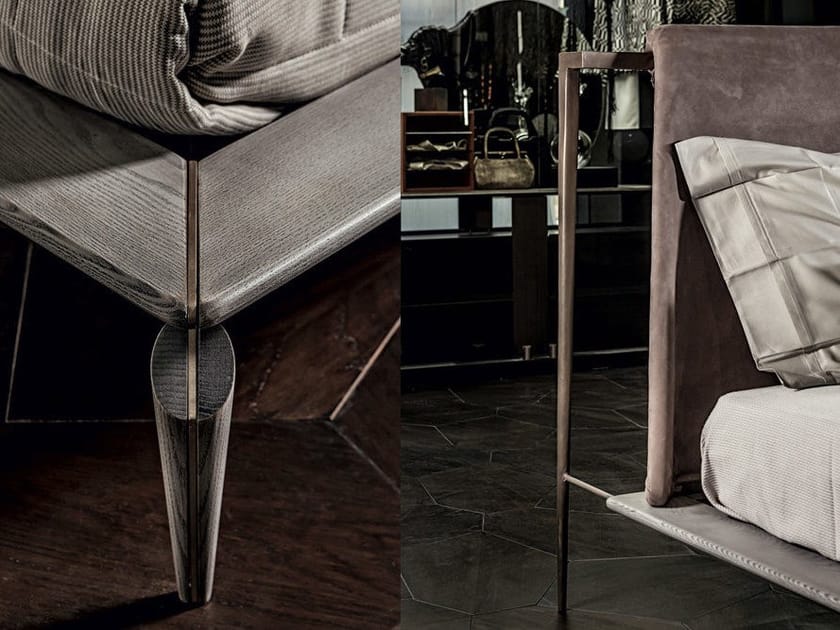 HIO Wooden double bed with upholstered headboard By Shake