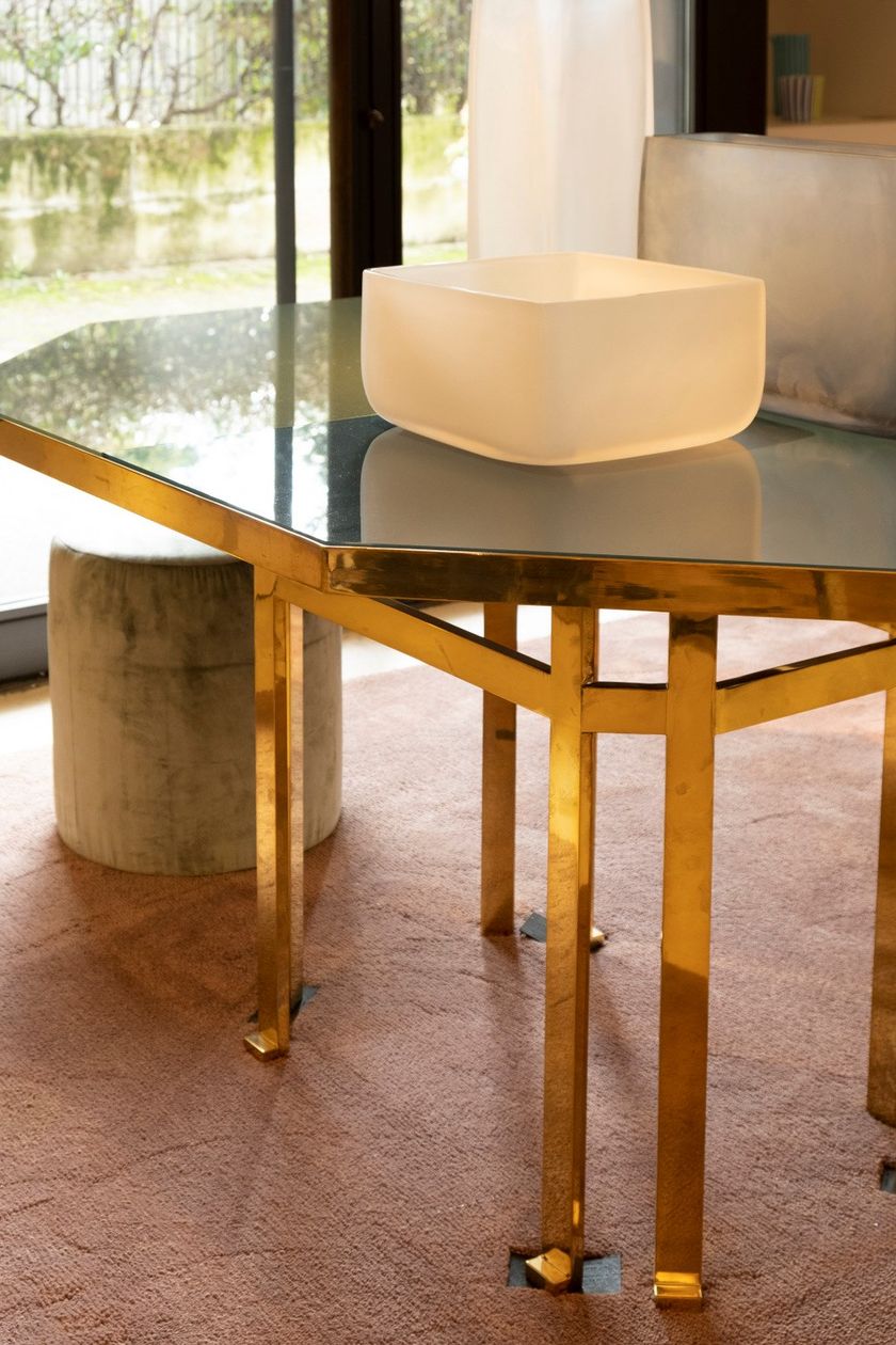 Octagonal brass and glass table HOLO 130 Holo Collection By Purho
