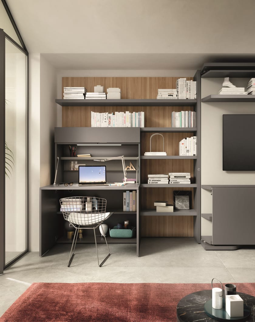 HOME OFFICE Parete attrezzata autoportante con scrittoio By CLEI