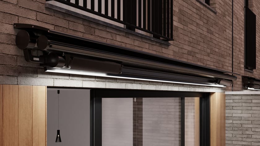 PRAIA Fabric Folding arm awning with integrated lighting By Harol