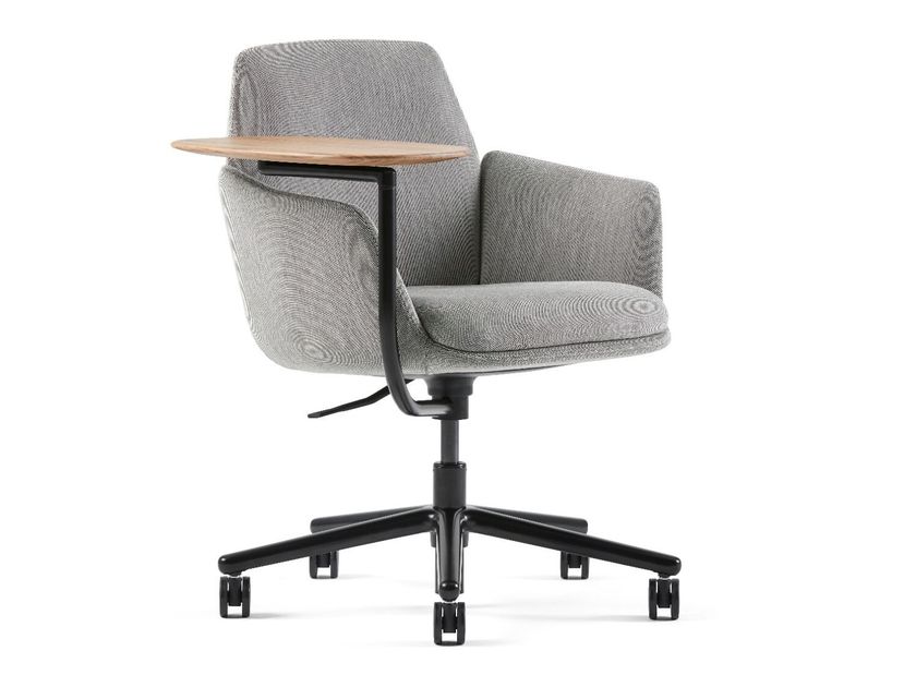 POPPY Swivel fabric training chair with writing tablet By Haworth