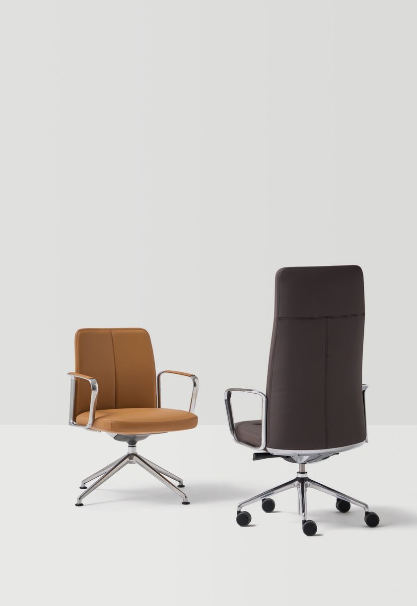 ZENPRO Trestle-based swivel leather office chair with armrests By INCLASS