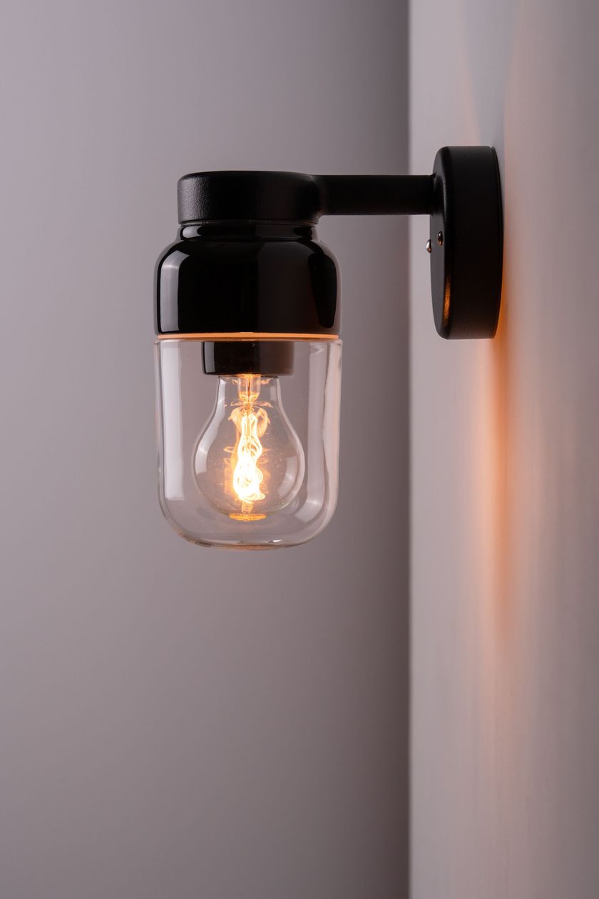 OHM 100 Clear glass and porcelain wall lamp By Ifö Electric