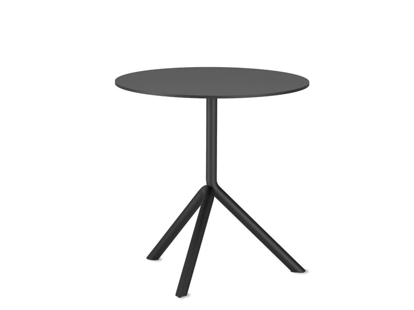 JIT 3 LEGS WITH A PYRAMID BASE Round steel and wood table with 3-star ...