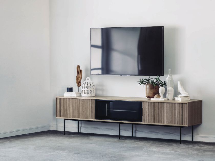 JABARA AV BOARD Wood and glass sideboard with folding doors By Ritzwell ...