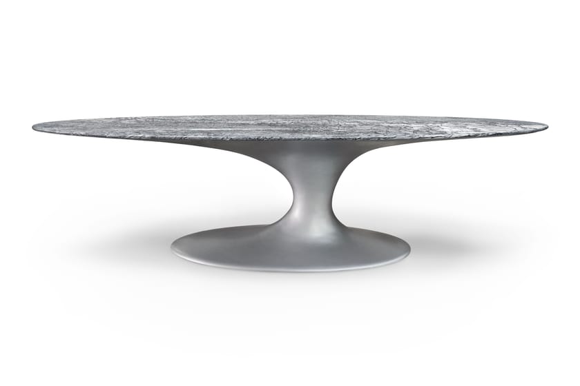 JADE Oval fiberglass dining table with wood veneer top By GANSK