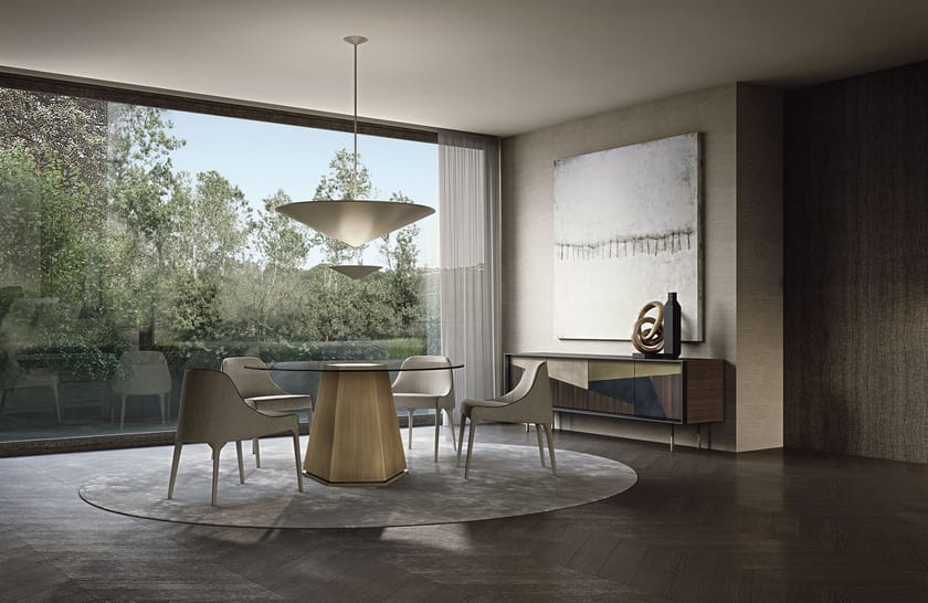 Round table with glass top KENT By Frigerio design R&D Department