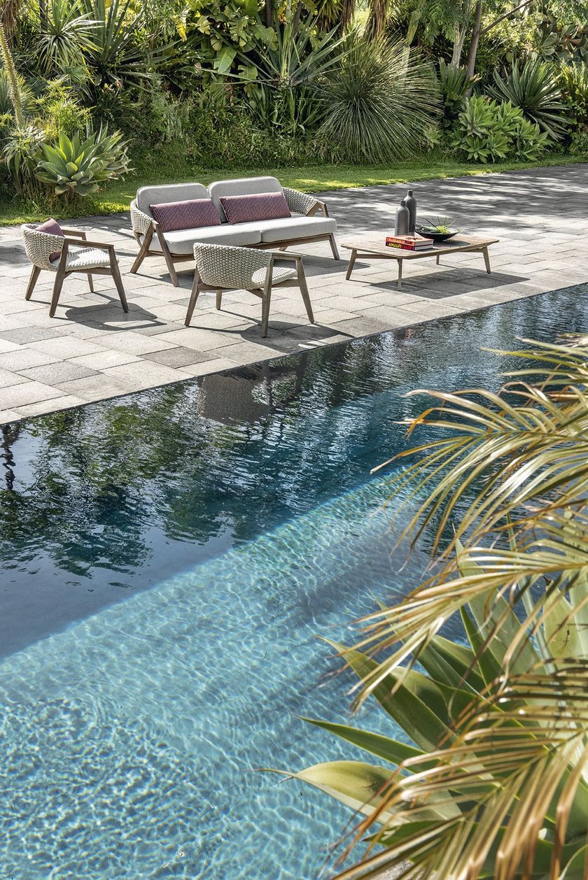 KNIT Rectangular teak garden side table By Ethimo | design Patrick Norguet