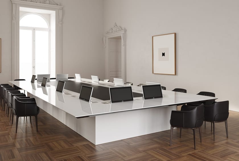 KUBO MEETING Mesa de reunión rectangular de chapada en madera con ...