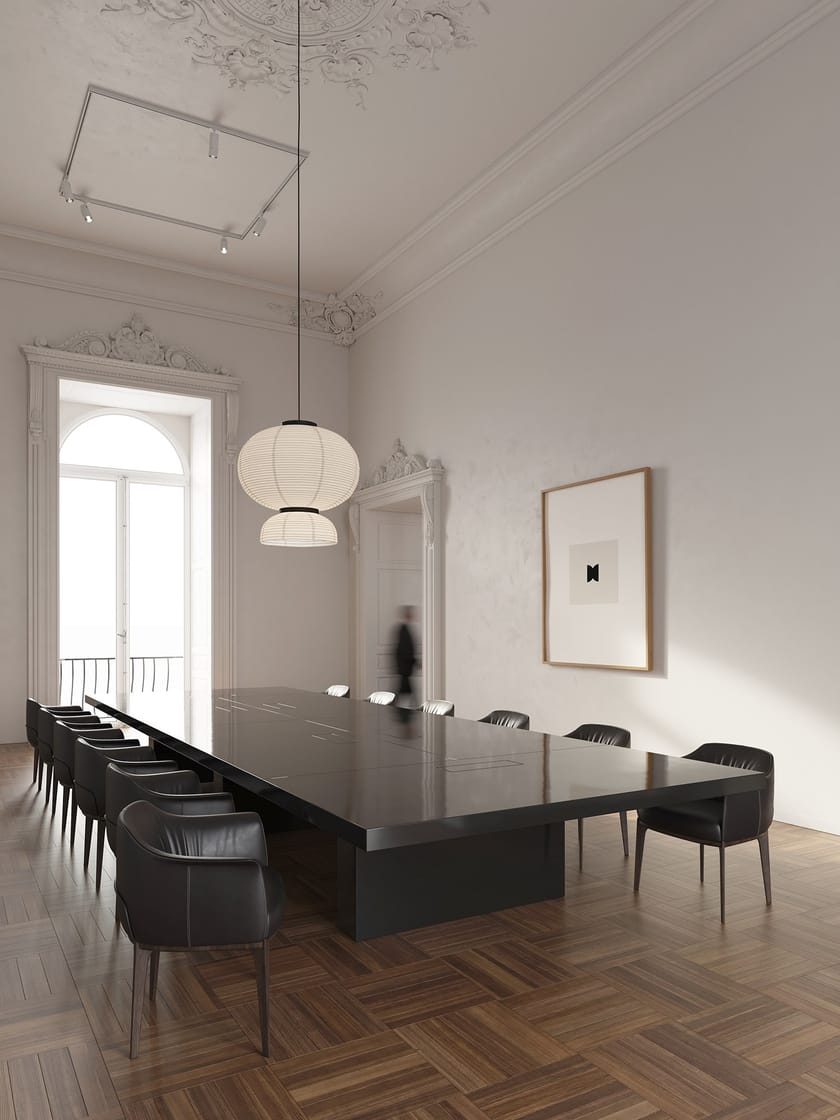 KUBO MEETING Mesa de reunión rectangular de chapada en madera con ...