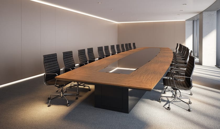 KUBO MEETING Mesa de reunión rectangular de chapada en madera con ...