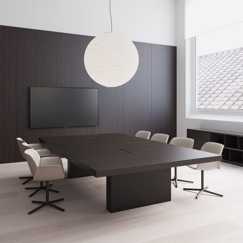 KUBO MEETING Mesa de reunión rectangular de chapada en madera con ...