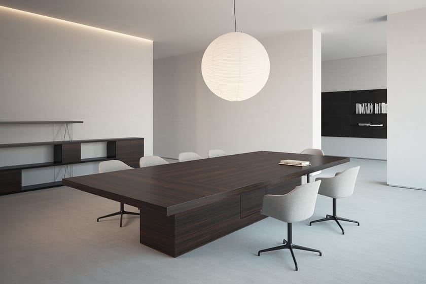 KUBO MEETING Mesa de reunión rectangular de chapada en madera con ...